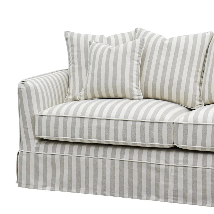 Hamptons Contemporary Three Seater Slip-Cover Sofa - Natural Stripe ...