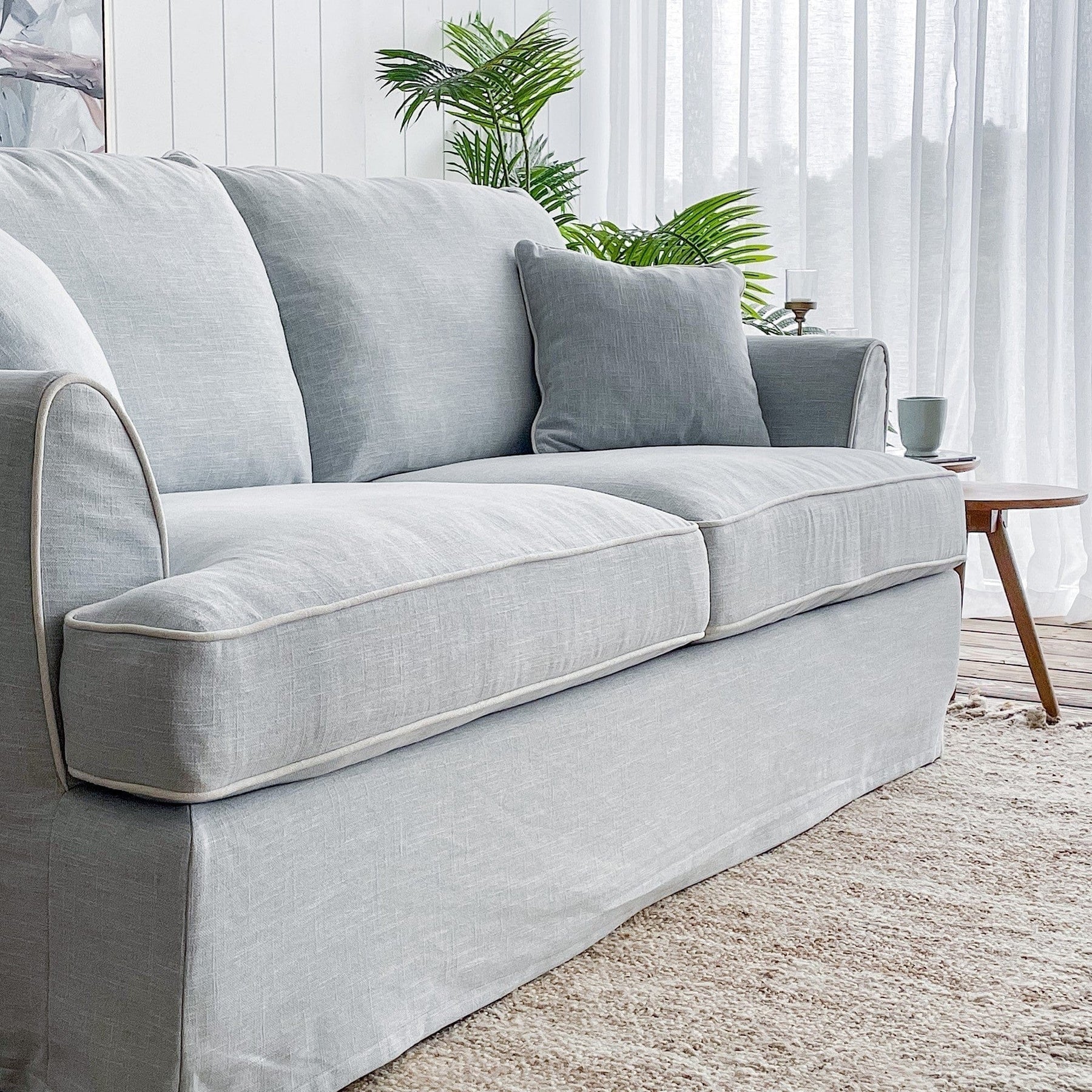 Coastal Hamptons 2.5 Seater Slip-Cover Sofa - Beach Blue Linen Blend ...