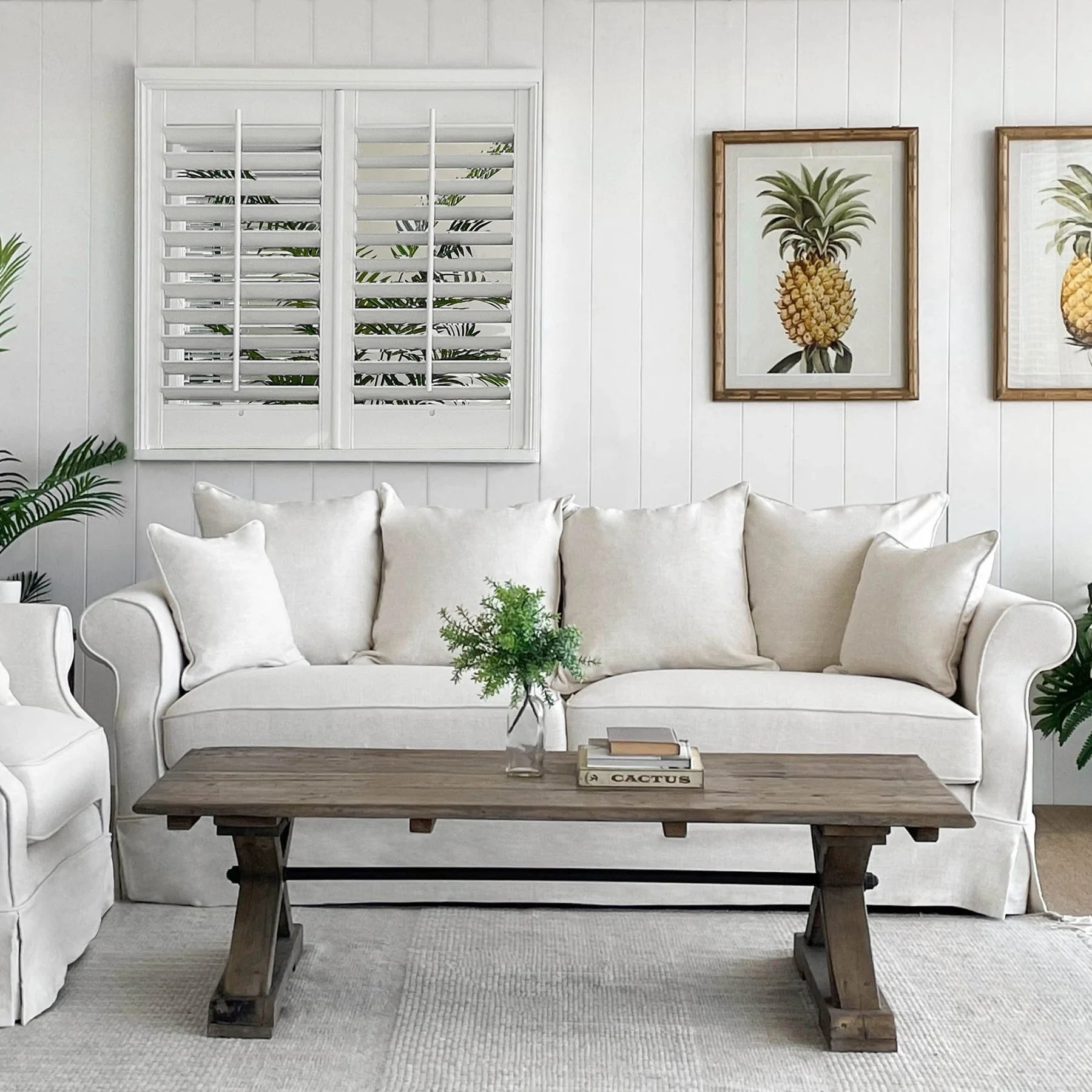 Hamptons Classic Slip-Cover Three Seater Sofa - Ivory | Coastal Style NZ